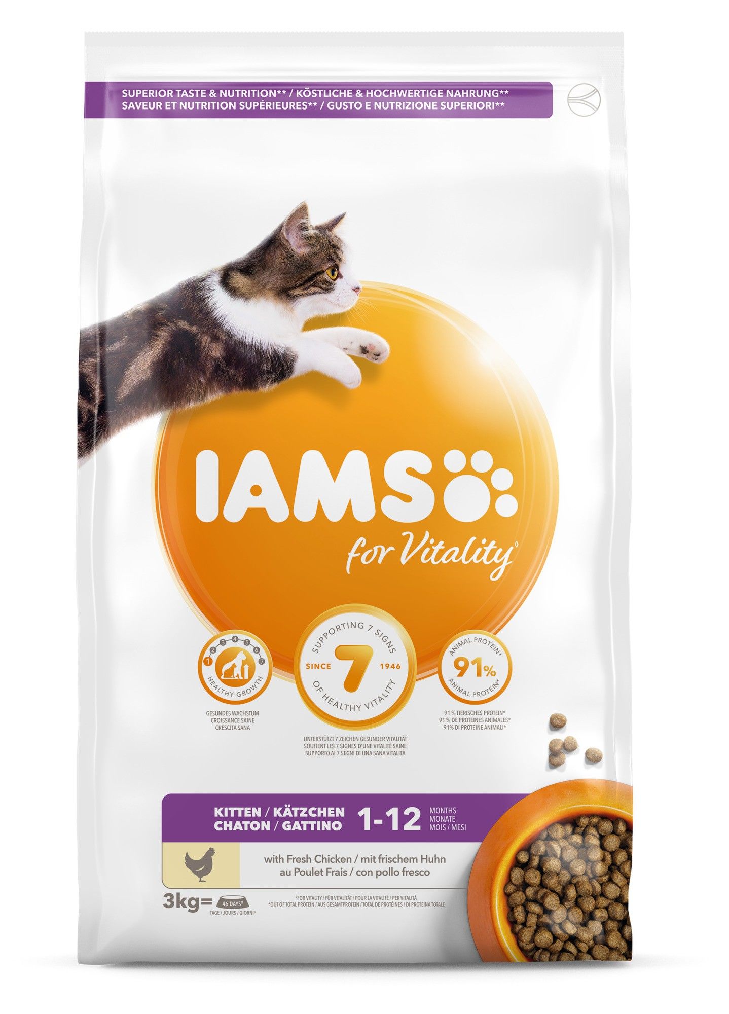 Iams Cat Kitten/Junior mit Huhn 3 kg (WEG=WEG, Max. 2 pro Bestellung)